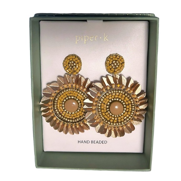 Piper K | Jewelry | Piper K Faux Leather Beaded Stone Sunflower Drop ...